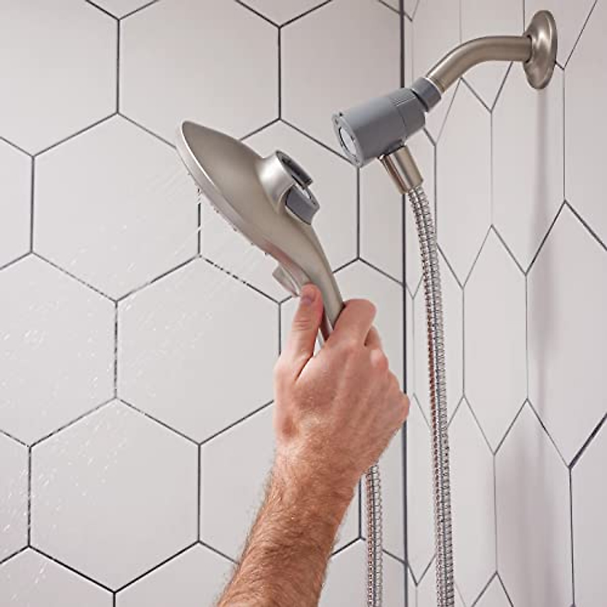 Moen Engage Spot Resist Brushed Nickel Magnetix Six-Function 5.5-Inch Handheld Showerhead with Magnetic Docking System, Detachable Shower Head, 26112SRN