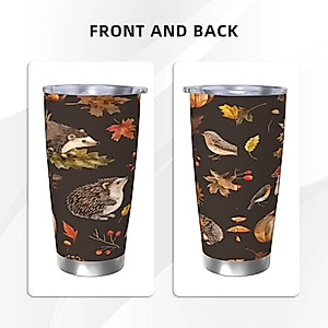 AYCZN Hedgehog Mushroom 20 OZ Tumbler Stainless Steel Travel Coffee Mug, Pumpkin Leaves Insulated Water Bottle with Lid Leakproof Thermal Cup