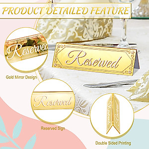 6 Pieces Reserved Table Sign Wedding Reserved Signs for Tables Gold Acrylic Reserved Table Tent Signs Guest Reservation Table Seat Sign for Restaurant Seating Wedding Office Meeting Party