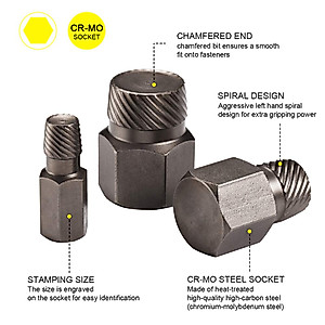 Topec 25Pcs Screw Extractor Set, Hex Head Multi-Spline Easy Out Bolt Extractor Set, Premium High Carbon Steel Rounded Bolt Remover