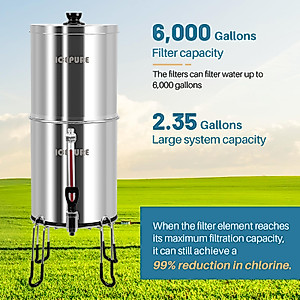 ICEPURE Gravity-Fed Countertop Water Filter System, 2.35G Stainless-Steel 304 | Includes 2 Black Carbon Filters | Ideal for Camping, RVing, Emergencies, Home | Clean, Clear & Fresh Water