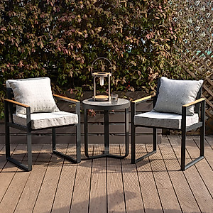 Strickland Home Outdoor Seat Cushion Set 19 x 19 Inch Fade Resistant Patio Furniture Cushions with Pillow Deep Seat & Back Cushion Set with Removable Cover for Chair Sofa Couch,Linen Grey