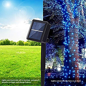 LuGlint String Lights Outdoor, 2Pack 39.4FT 100 LED Solar String Lights Outdoor,8 Modes Solar Christmas Lights for Indoor/Outdoor Tree,Patio,Garden,Christmas,Holiday,Halloween Party Decor (Blue)
