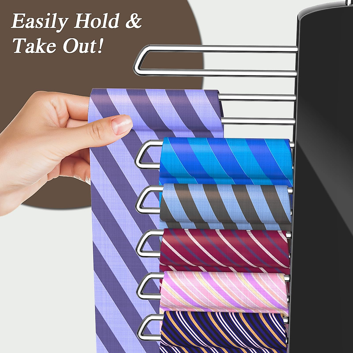 Dolinvo Tie Rack Tie Hanger 2Pack, Premium Wooden Tie Organizer 40 Storage Capacity Tie Holder for Closet,360 Degree Space Saving Ties/Belt/Scarves Hanger for Men,Black