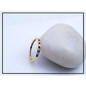 Dazzlingrock Collection 10K Blue Sapphire & White Diamond Women Anniversary Stackable Ring, Yellow Gold, Size 7