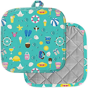 [Pack of 2] Pot Holders for Kitchen, Washable Heat Resistant Pot Holders, Hot Pads, Trivet for Cooking and Baking ( On Beach Theme )