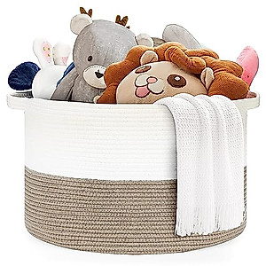 Extra Large Cotton Rope Basket for Living Room,Storage Baskets Bin,Laundry Basket, Woven Storage Basket with Handle for Blankets, Towels and Pillows Laundry Hamper,21" x 21" x 13.8"