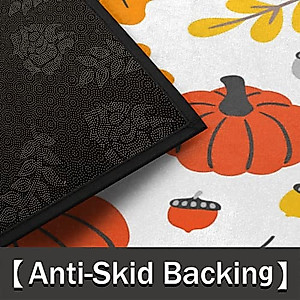 Autumn Pumpkin Half Round Doormat, Fall Thanksgiving Harvest Non-Slip Half Circle Area Rug Durable Washable Welcome Mats for Front Door Indoor Outdoor Patio Home Kitchen Absorbent Doormats 24 x 36 in