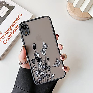 ZTOFERA Compatible with iPhone XR Case Cute, Matte Anti-Scratch Clear Black Floral Butterfly Rose Shockproof Lightweight Protective Case for iPhone XR, 6.1" - Butterfly