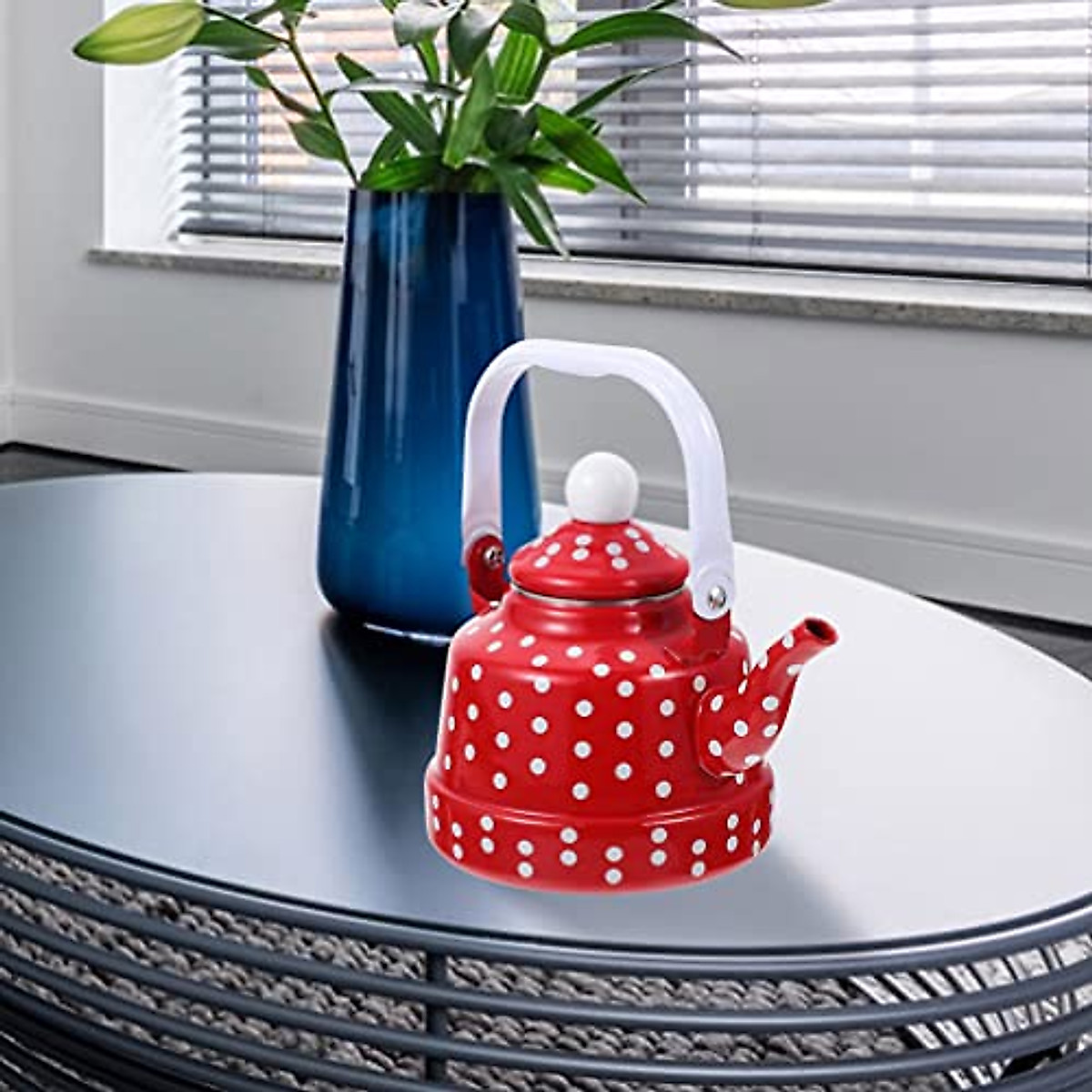 BESTonZON Grandma Gifts Enamel Tea Kettle Stovetop Teapot Polka Dot Enamel on Steel Tea Kettle Water Pot Whistling Tea Kettle with Cool Touch Handle for Home Outdoor 2.5L Red Tea Infuser
