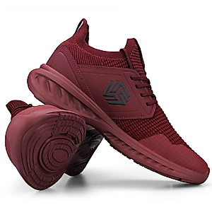 Giniros Mens Slip On Walking Shoes Non Slip Running Shoes Breathable Workout Shoes Lightweight Gym Sneakers Wine Red Size 9.5