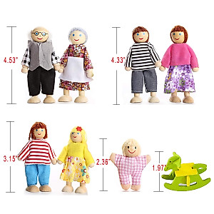 PUCKWAY Lovely Happy Family Dolls Playset Wooden Figures Set of 7 People with Dog for Kids Children Toddlers Dollhouse Pretend Gift