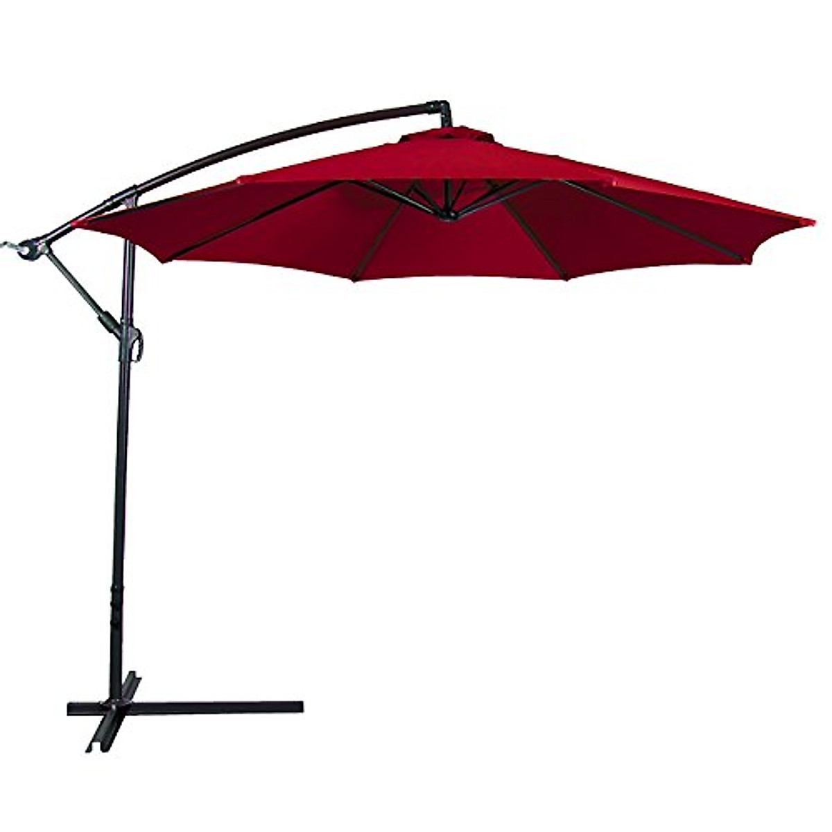 BELLEZE 10FT Patio Umbrella with Cross Base, Offset Hanging Umbrella with Tilt Crank and 8 Ribs, UV Protection Outdoor Cantilever Umbrella for Market Garden Deck Backyard Pool Beach Pool - Red