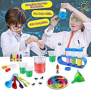 UNGLINGA 30 Experiments Science Kit for Kids with Lab Coat, Chemistry Set STEM Toys Birthday Gifts for Boys Girls, Scientist Costume Role Play Tools Educational Learning Set