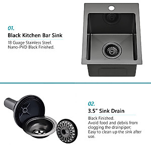13 Black Drop In Kitchen Bar Sink, ZDHHT 13 x 15 Inches 304 Stainless Steel Topmount Single Bowl Small Kitchen Bar Sink Laundry Sink Outdoor Sink RV Sink