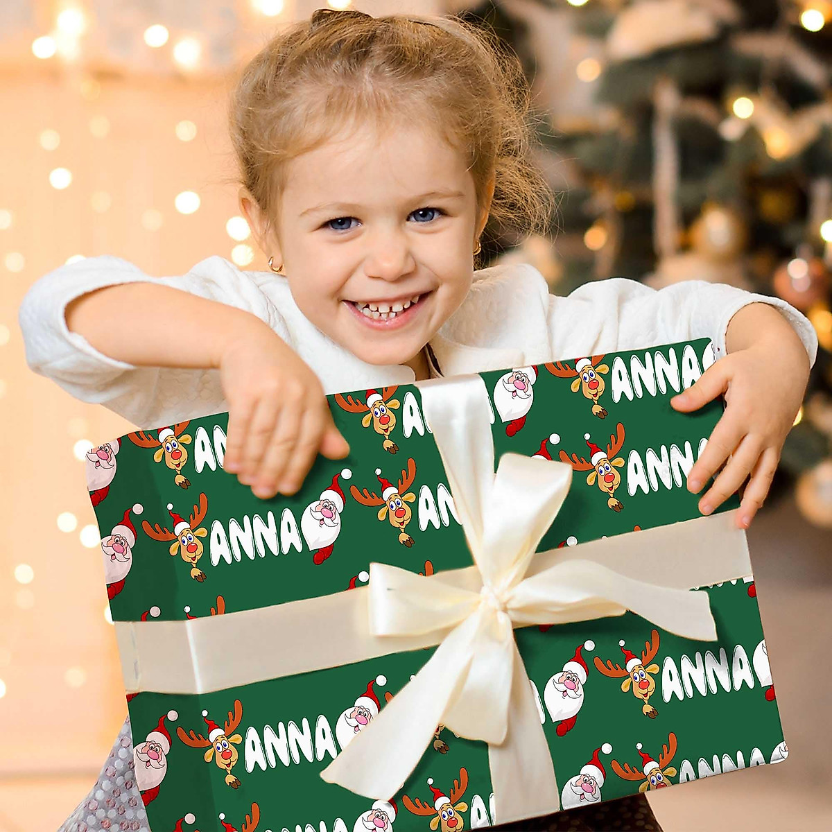 YESCUSTOM Personalized Green Gift Wrapping Merry Christmas Name Paper for Kids Women Men Christmas,Custom Santa Claus Name Wrapping Paper, Gift Wrap Roll 58"x 23"