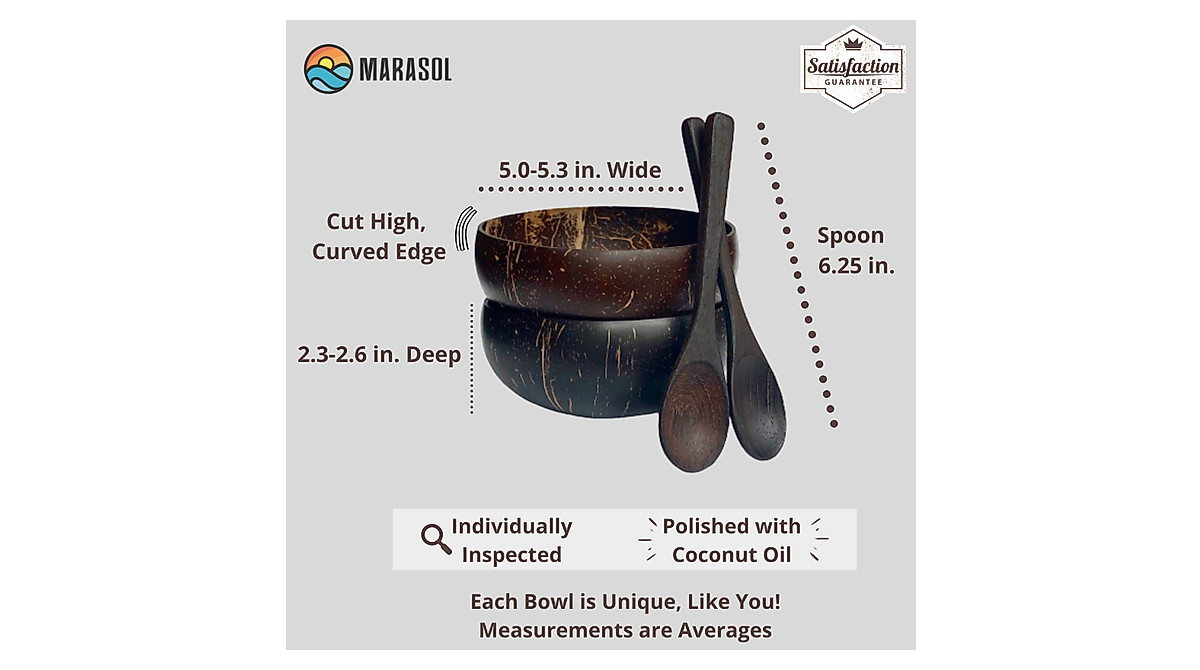 Marasol Coconut Bowls with Spoons – Eco-Friendly Vegan Gift Set