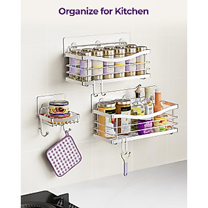 ODesign Adhesive Shower Caddy No Drilling with Soap Dish 3 Tiers Stainless Steel Shower Organizer for Shampoo Conditioner Bathroom Organizer Accessories with Removable Hooks Wall Mounted - RUSTPROOF