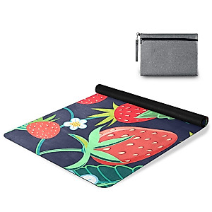 Qilmy Strawberry Yoga Mat Non-Slip Foldable Sweat Absorbent Travel Yoga Mat with Carrying Bag for Yoga, Pilates, Exercise, Workout, Bikram and Hot Yoga 71 x 26 Inch