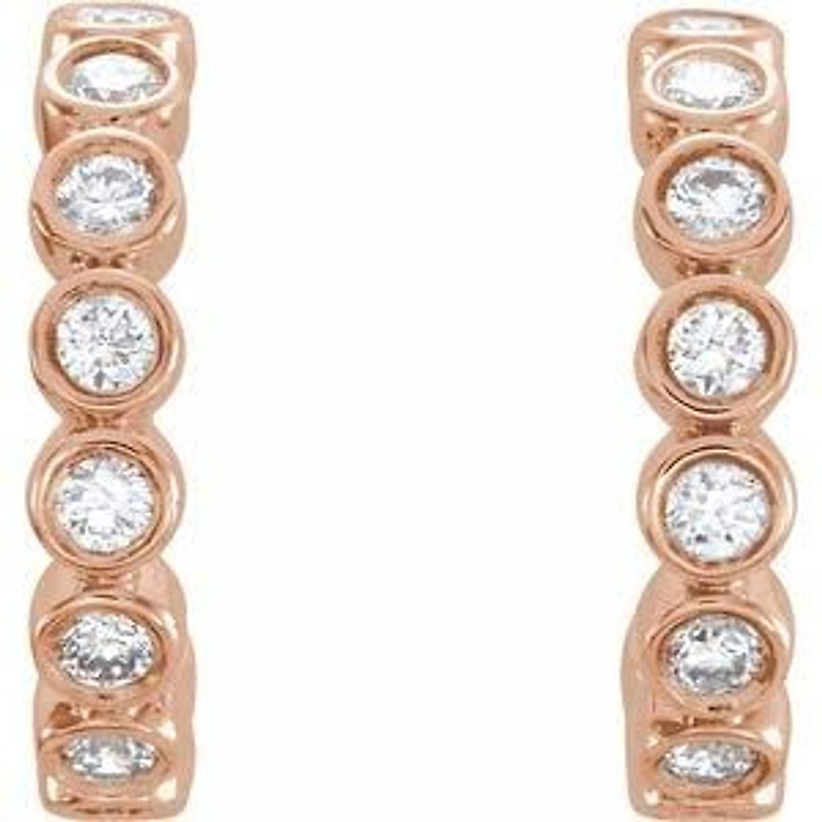 14k Rose Gold 1/3 Ct Diamond Bezel Set J-Hoop Earring Pair