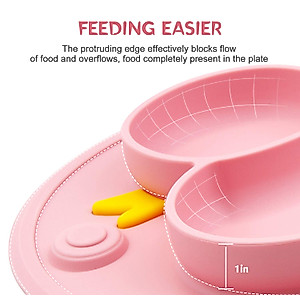 Baby Divided Plate Silicone- Portable Non Slip Child Feeding Plate with Suction Cup for Children Babies and Kids BPA Free Baby Dinner Plate