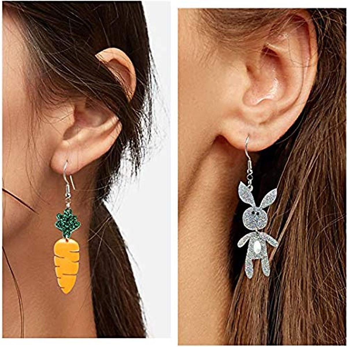 COLORFUL BLING Easter Asymmetric Rabbit Carrot Acrylic Dangle Earrings Holiday Accessories for Women Girls