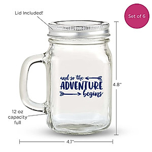 Kate Aspen "And So The Adventure Begins 12 oz. Mason Jar Mug with Lid - (Set of 6) (30048NA-TRV)