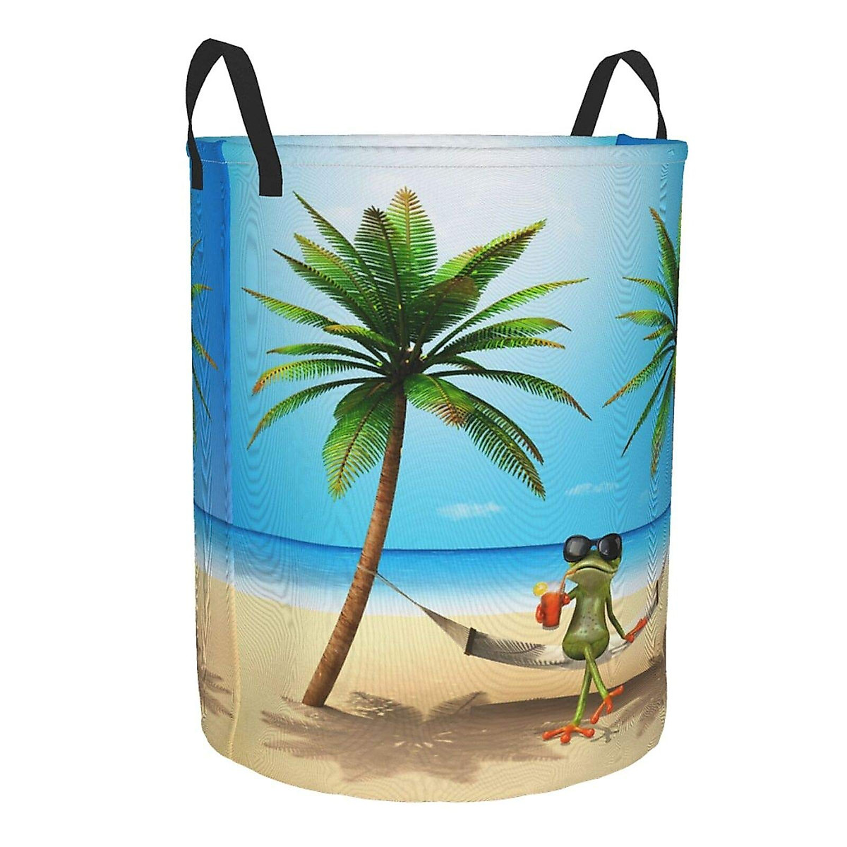 Foruidea Summer Green Frog Laundry Basket,Laundry Hamper,Collapsible Storage Bin, Oxford Fabric Clothes Baskets,Nursery Hamper For Home,Office,Dorm,Gift Basket