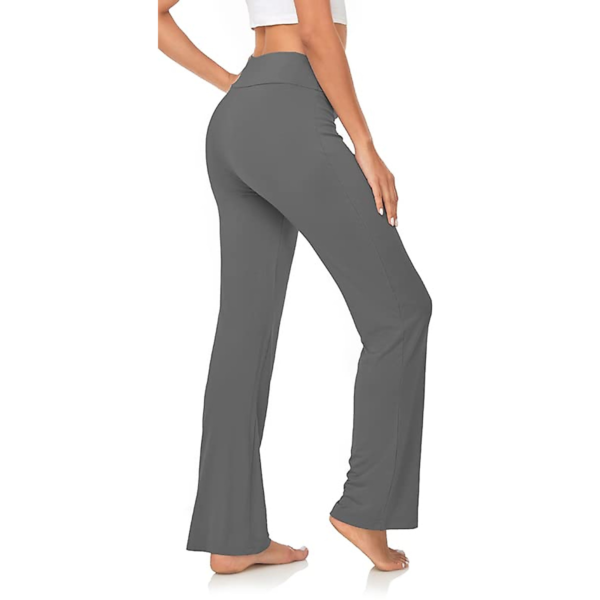 Womens Yoga Pants, High Waisted Black Yoga Pants for Women, Straight Leggings Loose Comfy Modal Running Long Active Pants (Dark Grey, XL)