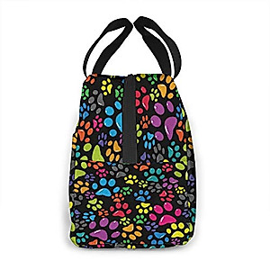 Colorful Dog Paw Print Insulated Neoprene Lunch Bag For Women, Men, Lunch Tote For Work