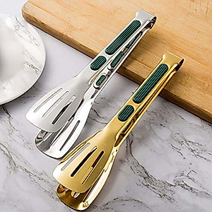 Serving Tongs Kitchen Tongs,Buffet Tongs, Silicone Non-slip Grip Tongs， Food Tong Serving Tong, Bread Serving Clip, Stainless Steel Kitchen Tongs (silver 12in-green handle)