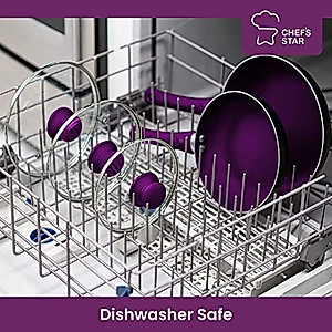 Chef's Star Pots And Pans Set Kitchen Cookware Sets Nonstick Aluminum Cooking Essentials 11 Pieces Purple