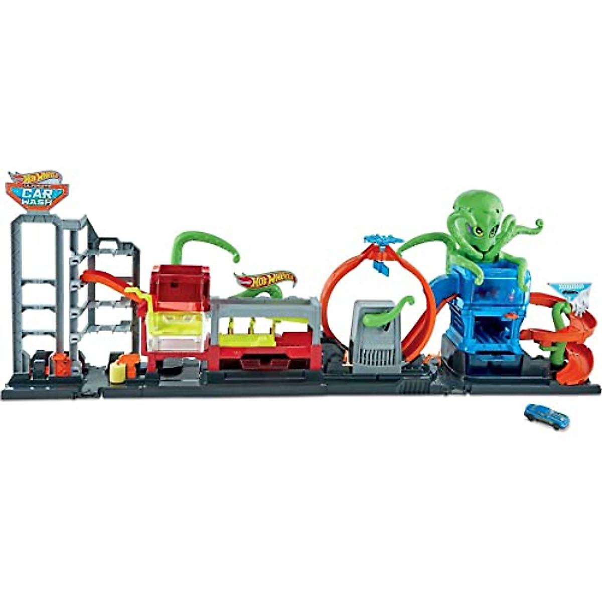 Hot Wheels Toy Car Track Set City Ultimate Octo Car Wash & Color Reveal Car in 1:64 Scale, Color Change in Very Warm & Icy Cold Water