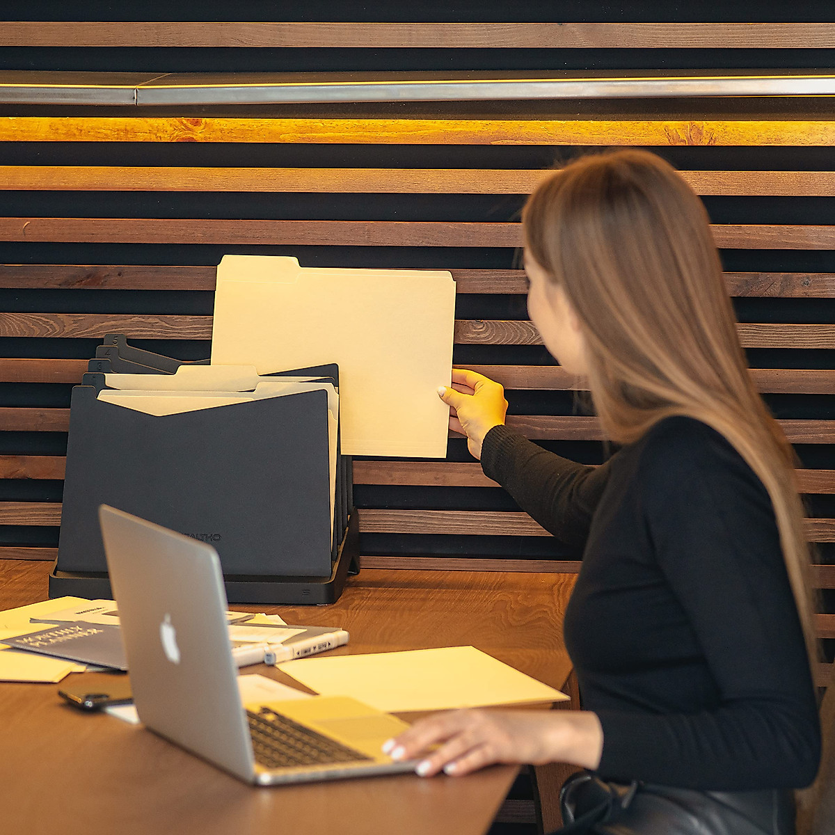 STEALTHO Desk or Wall File Organizer Patented - Hanging Magazine Holder - Desktop Folder Sorter with Boltless Assembling System - 5 Tray Sections - White