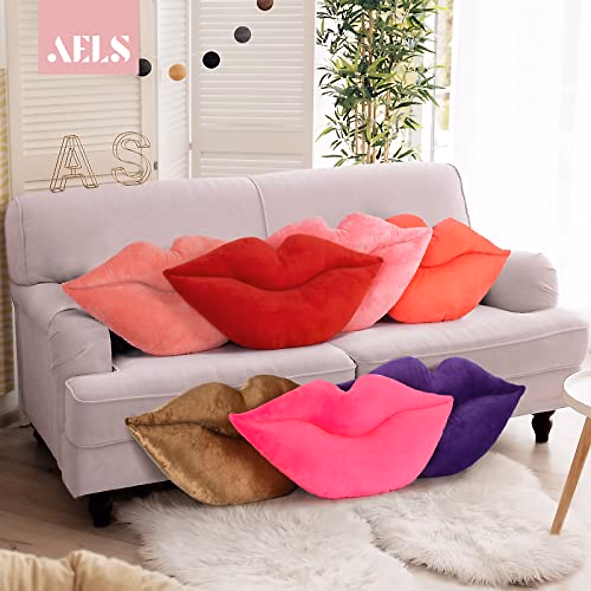 AELS 3D Large Lips Throw Pillows Smooth Soft Velvet Decorative Throw Pillows Love Pillows Cute Pillow 24 X 12 inches for Couch Sofa Bed Living Room Bedroom, Purple