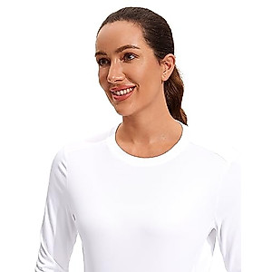 CRZ YOGA Womens UPF 50+ Sun Long Sleeve UV Protection Workout Tops Lightweight Quick Dry Outdoor Hiking Running Shirts White Large