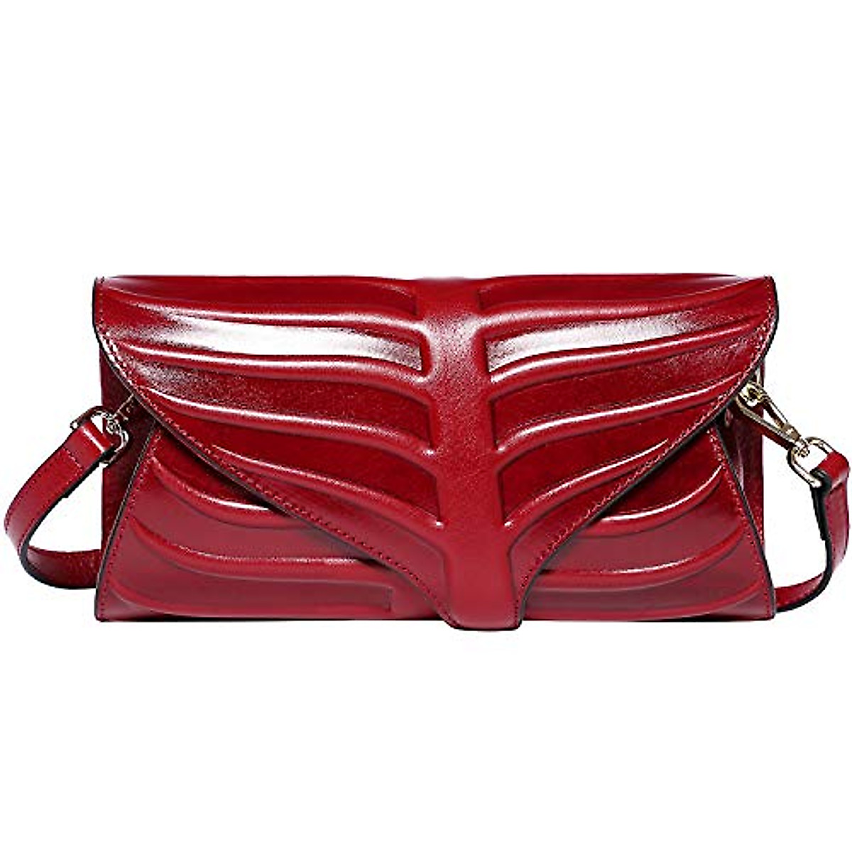 PIJUSHI Womens Designer Leaf Clutch Purse Leather Shoulder Crossbody Bag for Women (22290 Red)