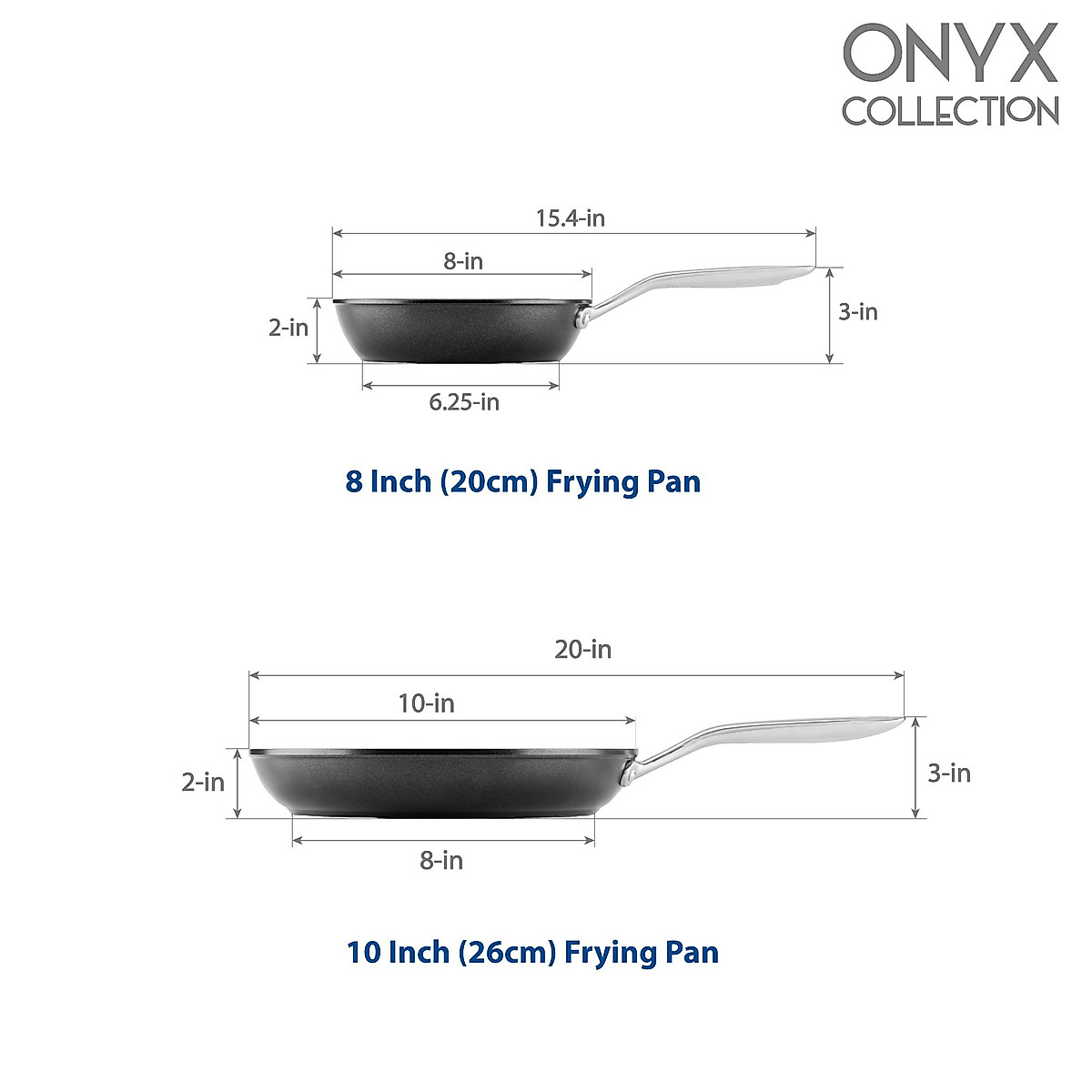 TECHEF - Onyx Collection 6-Piece Nonstick Frying Pan Skillet Set, PFOA-Free, Dishwasher Oven Safe, Stainless Steel Handle, Induction-Ready, Made in Korea