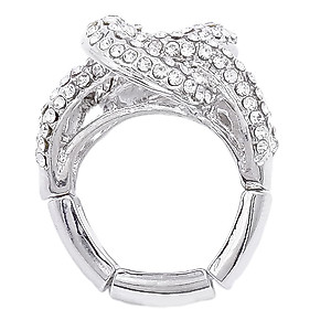 Lavencious 2 Circles Linked Design with Crystals Stretch Rings Statement Rings Free Size for Women (Silver)