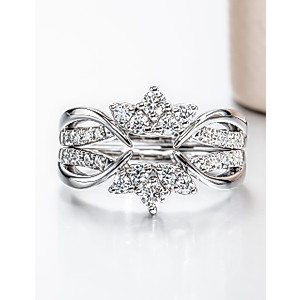 CannyCat Vine Moissanite Ring Enhancers 2 pieces Wrap Guard for Moissanite Engagement Anniversary Ring Platinum-Plated Silver Curved Eternity Wedding Bands for Women Stacking Rings (8)