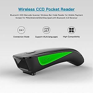 NETUM Bluetooth Mini 1D Barcode Scanner, 3-in-1 Portable Automatic USB Wireless CCD Bar Code Scanning Support Screen Scan, for Tablet iPhone IPad Android Windows Mac Pos - C740
