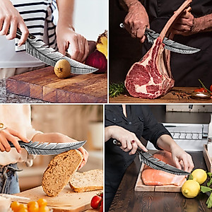 zarfand Professional Chef Knives, Sharp Feather Boning Knife Hand Forged Knife High Carbon Steel Boning knife for Meat Cutting Cooking Knife with Sheath for Kitchen Outdoor