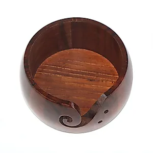 Wooden Yarn Bowl Knitting Wool Storage Basket Round with Holes Knitting Yarn Bowls Crochet Bowl Holder Handmade Yarn Storage Bowl for DIY Knitting