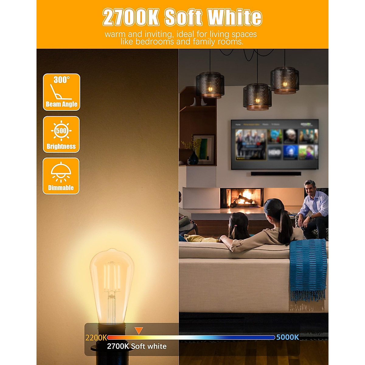 MASTERY MART 10 Pack Vintage LED Edison Bulbs, E26 Led Bulb 5.5W Equivalent to 60W, Dimmable, Soft White 2700K, High Brightness ST58 Antique LED Filament Bulbs, Clear Glass