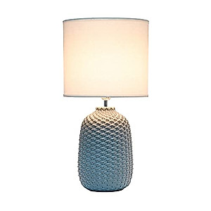 Simple Designs LT1135-GRY 20.4" Tall Traditional Ceramic Purled Texture Bedside Table Desk Lamp w White Fabric Drum Shade for Home Decor, Bedroom, Living Room, Entryway, Office, Gray