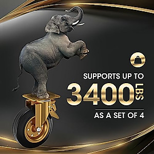 OVLLAN 8 Inch Caster Wheels, Casters Set of 4 Heavy Duty - Swivel Locking Heavy Duty Casters, Industrial Casters with Brake, Rubber Castor Wheels for Cart Dolly Workbench, Total Capacity 3400 lbs