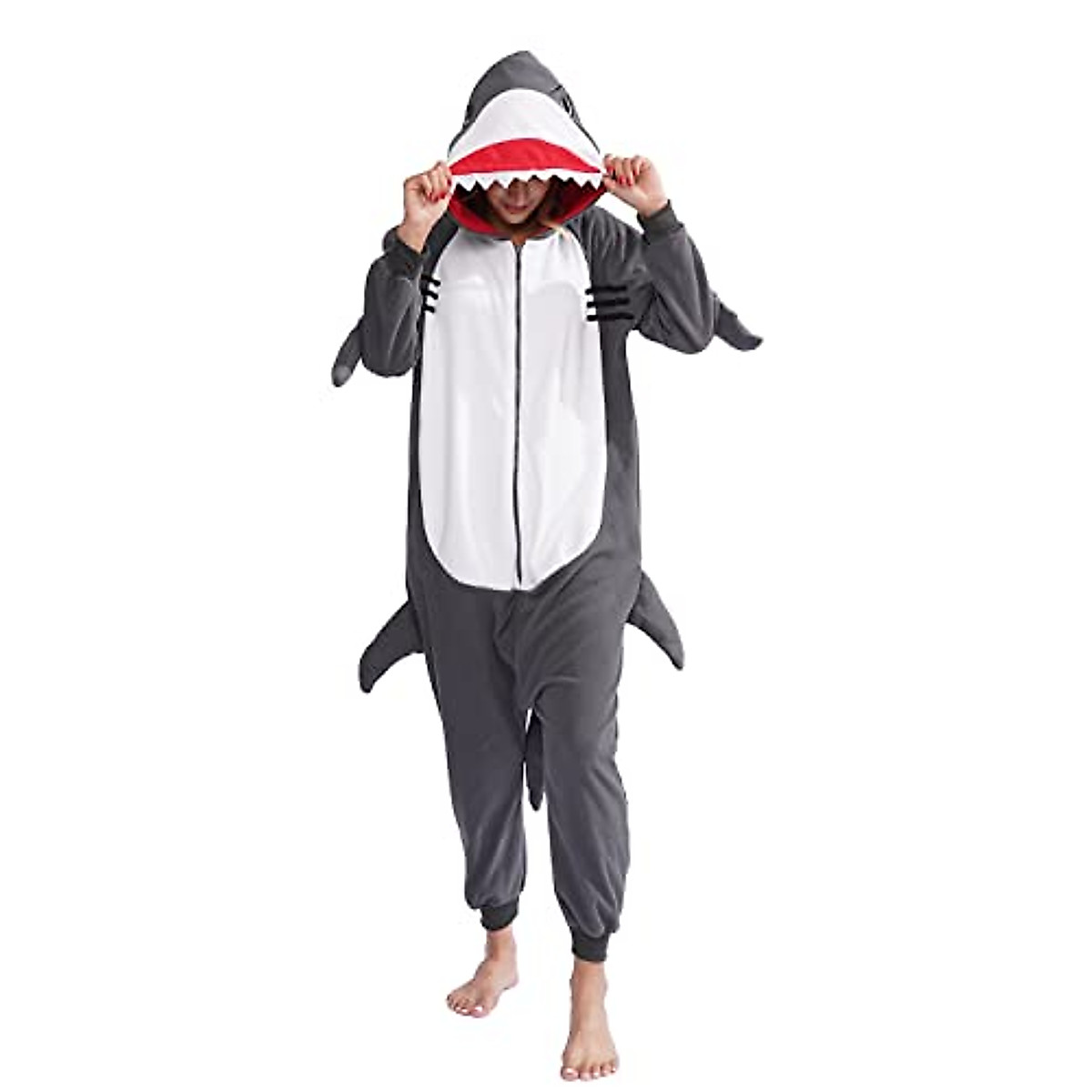 vavalad Adult Shark Onesie Pajamas Unisex Animal Cosplay Costume One Piece for Women and Men