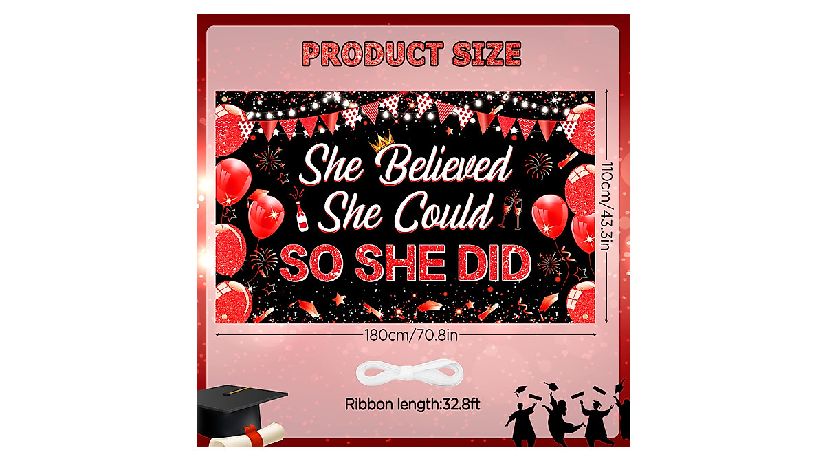 2024 Graduation Banner - She Believed She Could Decor