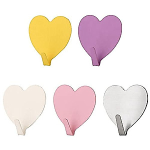 DIAODA Love Heart Shape Cute Self Adhesive Towel Hanging Hook Decorative Hooks for Girls Room Shower Bedroom Door Purse Keys Coat(5pc Light Pink)