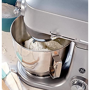 GE Tilt-Head Electric Stand Mixer | 7-Speed, 350-Watt Motor | Includes 5.3-Quart Bowl, Flat Beater, Dough Hook, Wire Whisk & Pouring Shield | Countertop Kitchen Essentials | Granite Gray